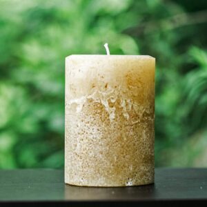 rustic textured light brown unscented pillar candle - choose size - handmade