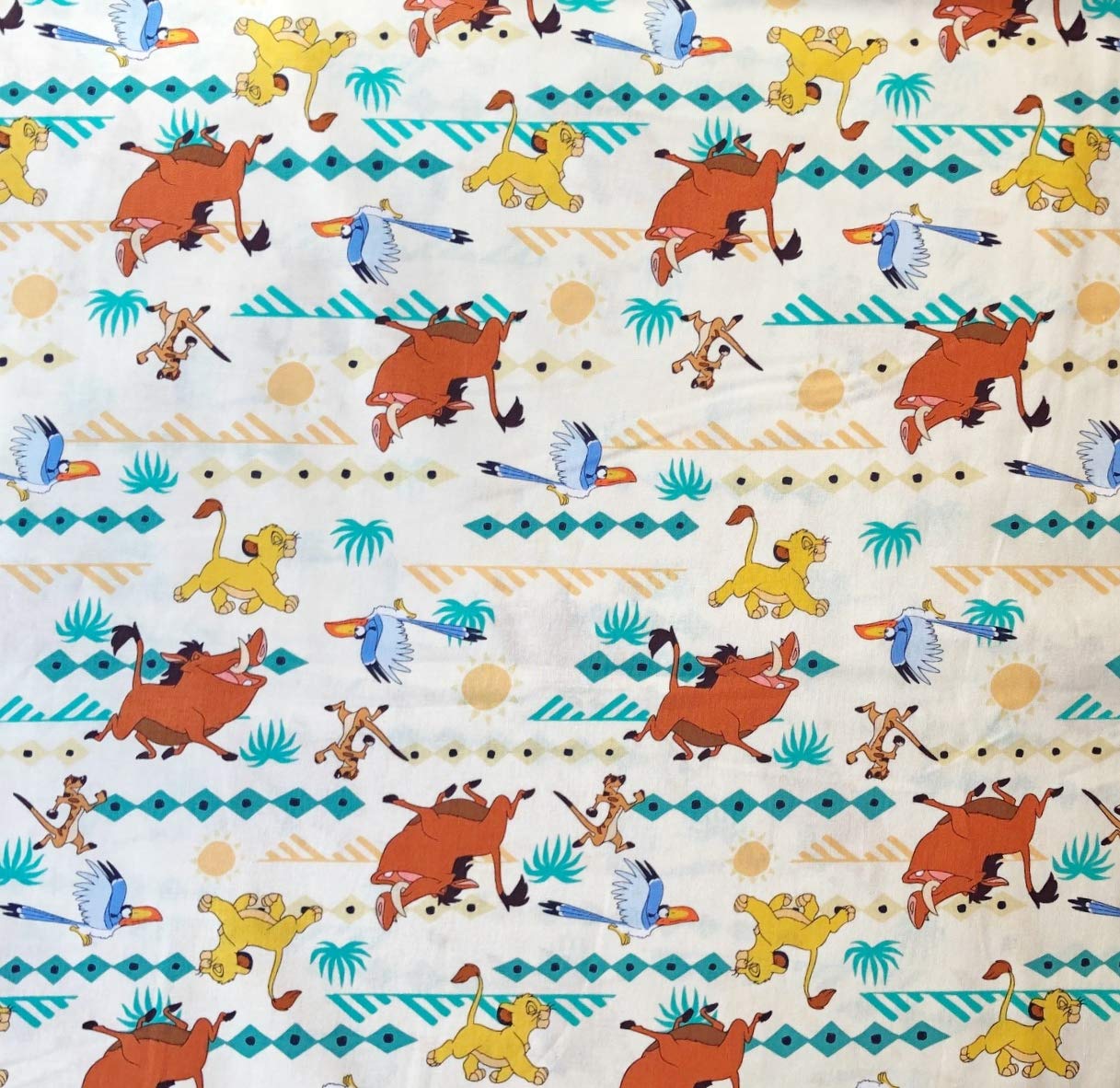 1 Yard - The Lion King Characters Striped on White Cotton Fabric - Officially Licensed (Great for Quilting, Sewing, Craft Projects, Throw Blankets & More) 1 Yard X 44"