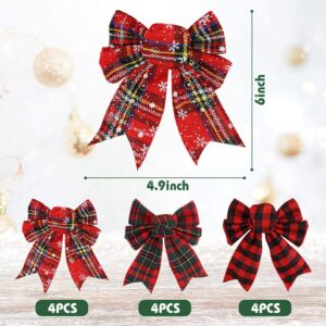 JOHOUSE Red Buffalo Plaid Bows 12PCS Christmas Tree Bows Christmas Wreath Bow for Christmas Outdoor Decorations