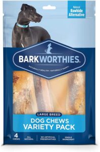 barkworthies healthy dog treats & chews large dog variety pack (4 chews) - protein-rich, easily digestible, rawhide alternative - great gift for all dogs