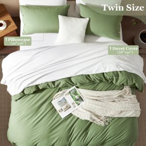 SunStyle Home Olive Green Duvet Cover King Size - Soft Double Brushed King Duvet Cover Set, 1 Duvet Cover 104x90 inches and 2 Pillow Shams, 3 Pieces Comforter Cover with Button Closure