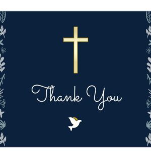 Elcer 20 Christian Thank You Cards Religious Catholic acknowledgment Notes Navy Blue & Gold Holy Communion Baptism Confirmation Christening Reconciliation Funeral with envelopes 8x5.5 (Navy Blue)