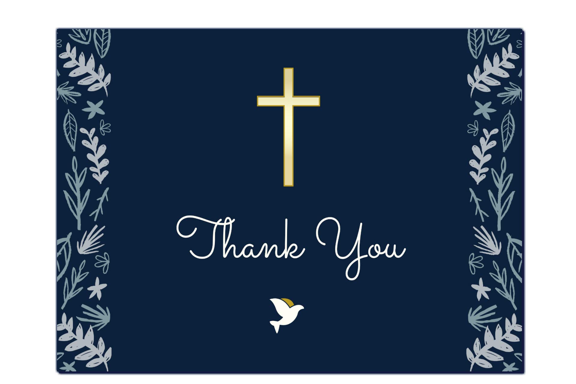 Elcer 20 Christian Thank You Cards Religious Catholic acknowledgment Notes Navy Blue & Gold Holy Communion Baptism Confirmation Christening Reconciliation Funeral with envelopes 8x5.5 (Navy Blue)