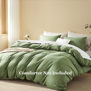 SunStyle Home Olive Green Duvet Cover King Size - Soft Double Brushed King Duvet Cover Set, 1 Duvet Cover 104x90 inches and 2 Pillow Shams, 3 Pieces Comforter Cover with Button Closure