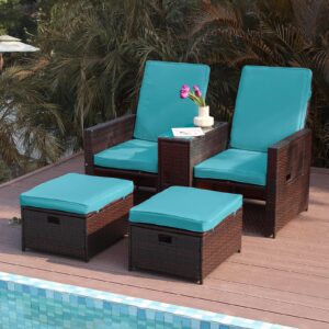 b baijiawei patio wicker loveseat adjustable lounge chair with ottoman footrest, wicker furniture for garden, patio, balcony, beach, coffee bar, deck