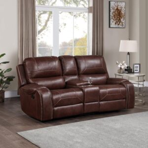 Steve Silver Co Keily Manual Motion Glider Loveseat, Vegan Leather, 2-USB Charging Ports, 2-Cupholders, Dual-Rocker/Recliner, Living/Game Room, 75" L x 39" W x 41" H, Brown