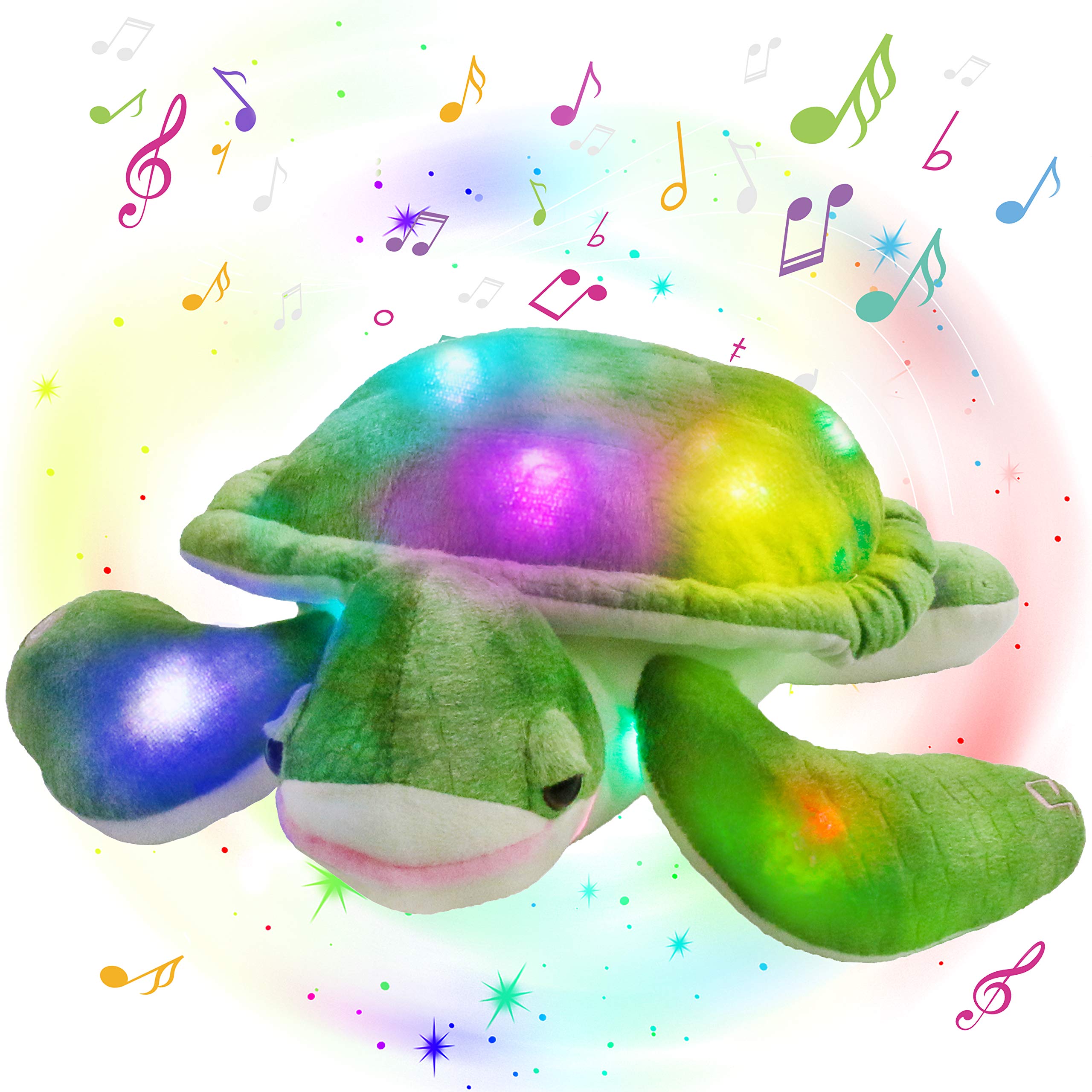 Glow Guards 14'' Light up Musical Sea Turtle Stuffed Animal Ocean Life Soft Plush Toy Pillow with Lullabies LED Night Lights Singing Children's Day Birthday Gifts for Toddler Kids