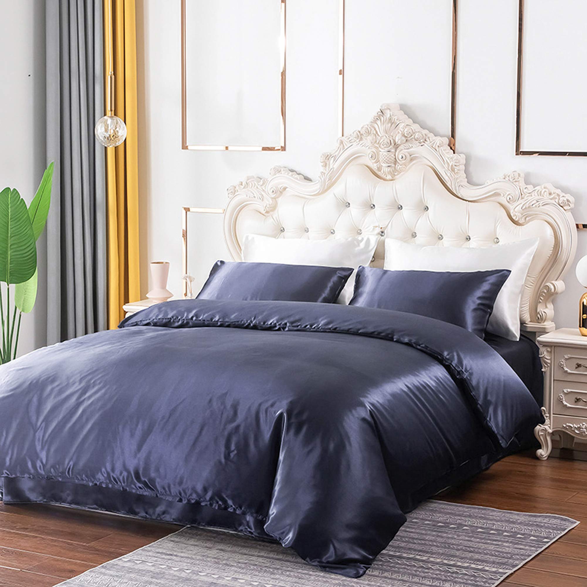 Vagasi Royal Blue Duvet Cover Set Queen Size 3 Pieces - Comforter Cover Super Soft with 2 Pillow Shams - Satin Bedding Set Breathable & Smooth with Zipper Closure