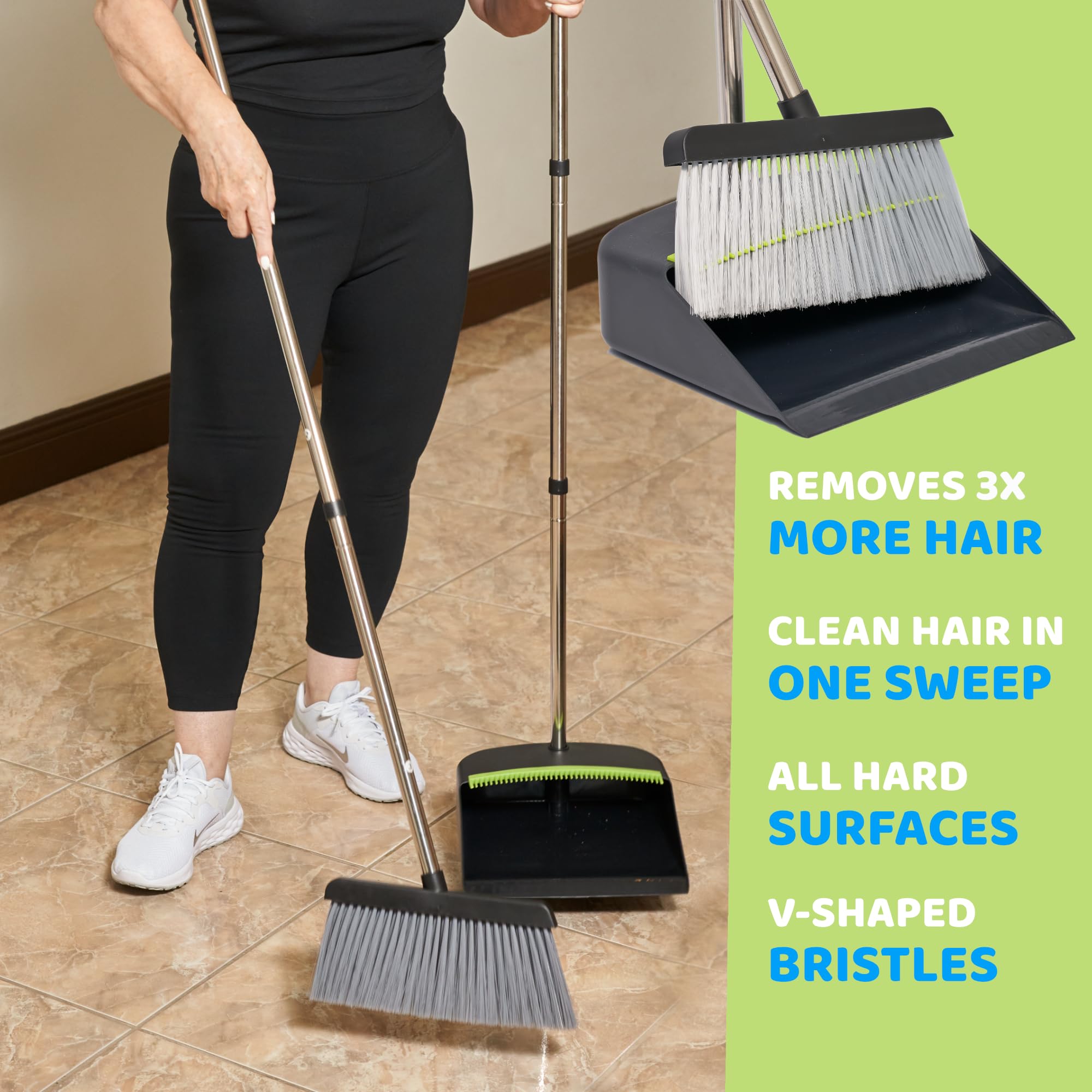 Ciclone Ispinmop Broom with Dustpan Combo Set with Long Handles - Lightweight Indoor & Outdoor Broom and Dustpan Set for Home & Office - Broom with Stand Up Dustpan and Innovative Dust Collector