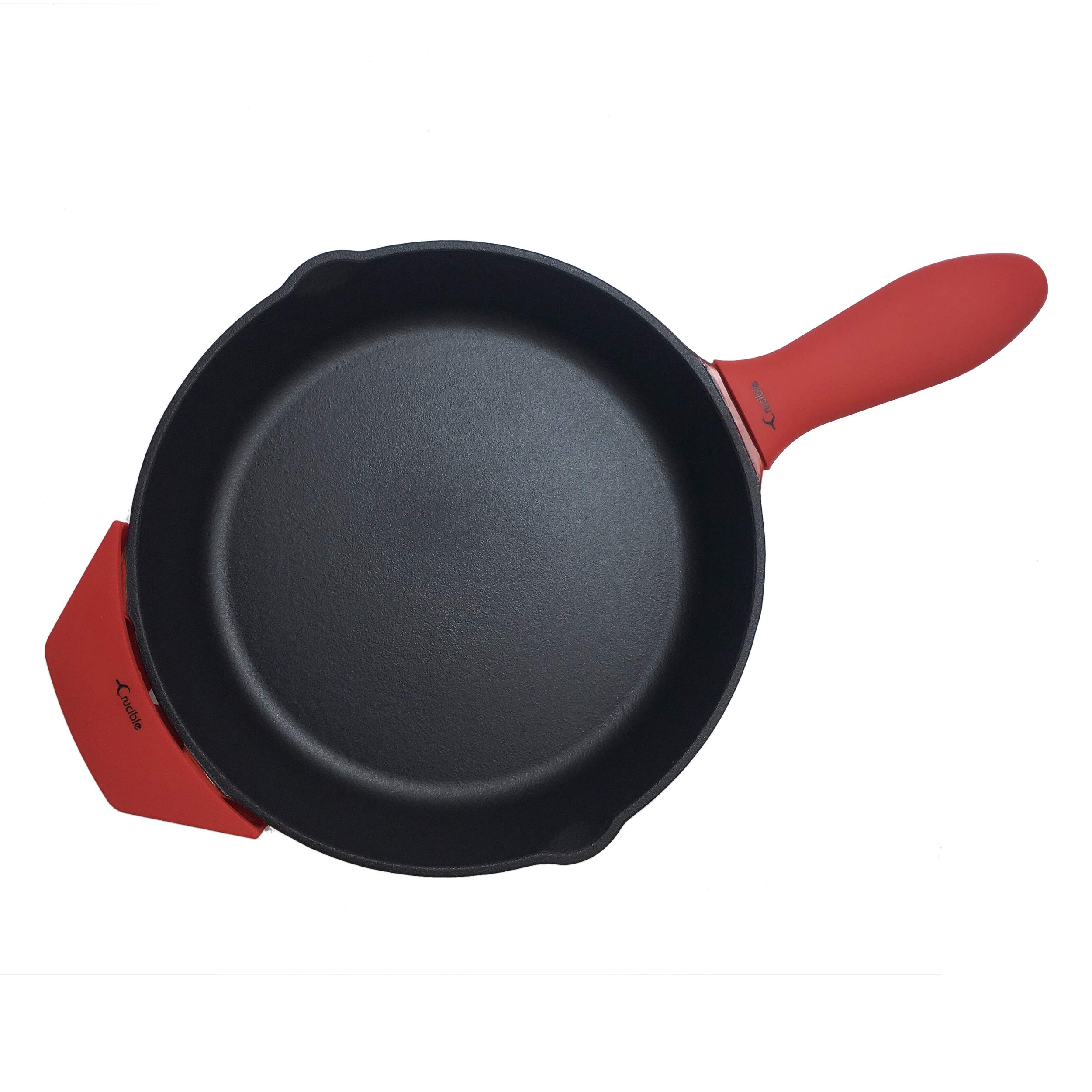 10.25-Inch Enameled Cast Iron Skillet Frying Pan, 1 Silicone Hot Handle Holder and 1 Silicone Potholder for The Assist Handle