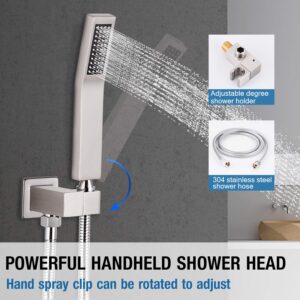 Qomolangma 12 inch Rain Shower System, Bathroom Shower Faucet Set with Pressure Balance Valve, Wall Mounted 2-Functions Shower Systems with Rain Shower and Handheld Spray Shower Trim Included