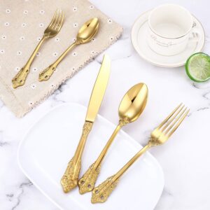 ZCF 5-Piece Gold Flatware Silverware Cutlery Set,18/10 Heavy Duty Stainless Steel Utensils,Service for 1,Include Knife/Fork/Spoon,Mirror Polished, Dishwasher Safety