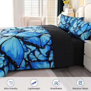 Wowelife Butterfly Bedding Sets Twin Comforter Set for Girls 5 Piece Blue Butterfly Twin Bed Set Teens Bed in a Bag Set with Sheets Lightweight Comfortable and Breathable for Kids