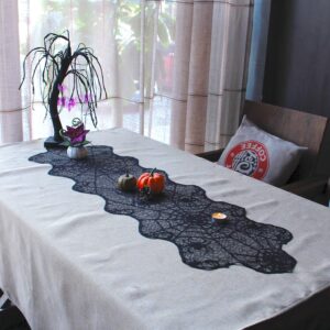 Lulu Home Halloween Fireplace Decorations, Fireplace Mantle Scarf Cover and Table Cloth, Black Lace Spider Web for Table, Door, Window and Fireplace Decoration, Halloween Decoration