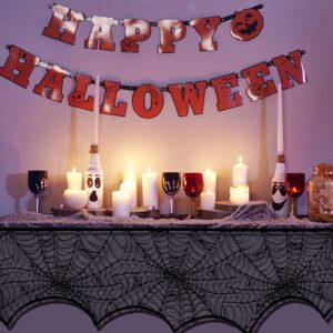 Lulu Home Halloween Fireplace Decorations, Fireplace Mantle Scarf Cover and Table Cloth, Black Lace Spider Web for Table, Door, Window and Fireplace Decoration, Halloween Decoration