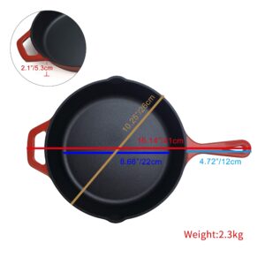 10.25-Inch Enameled Cast Iron Skillet Frying Pan, 1 Silicone Hot Handle Holder and 1 Silicone Potholder for The Assist Handle