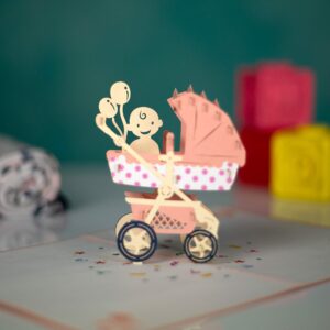 Baby Shower Pop Up Card for Boy Girl by DEVINE Popup Cards | New Baby Stroller Congratulations Card | Welcome Home Baby Shower Card | 3D Gift Card Thank You Love | Congratulations Baby Card