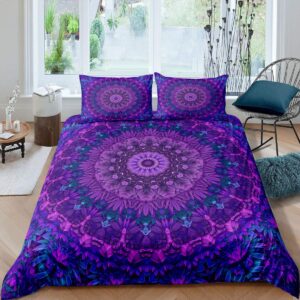 erosebridal bohemian mandala comforter cover king size for kids children tie dye spiral duvet cover hippie hippy boho bedding set exotic floral bedspread cover, purple with corner ties décor