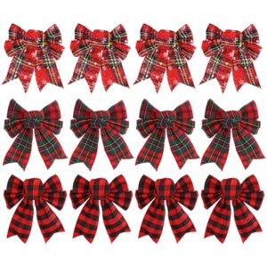 johouse red buffalo plaid bows 12pcs christmas tree bows christmas wreath bow for christmas outdoor decorations