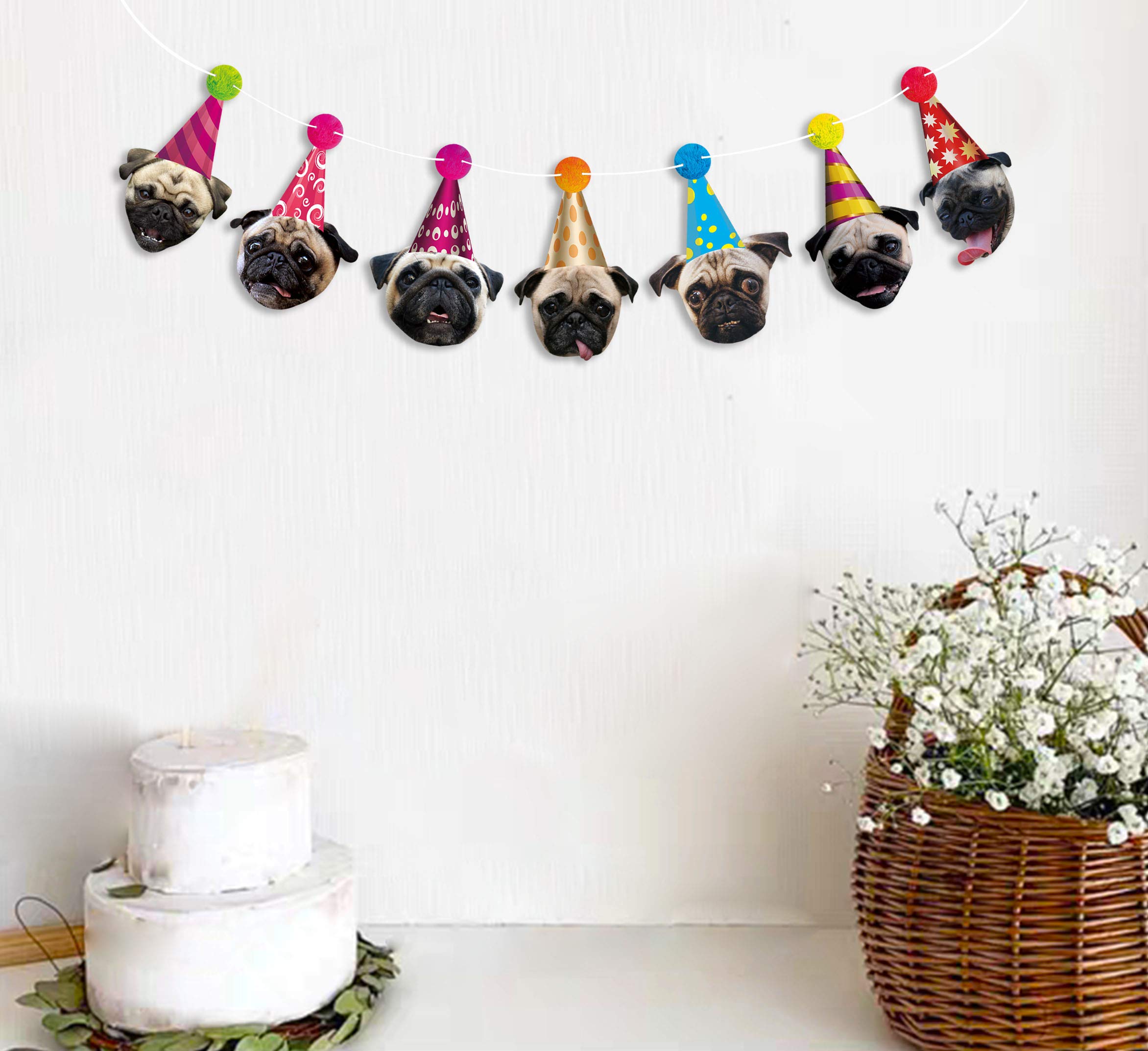 Pug Birthday Garland, Pug Dog Birthday Banner, Pug Bday Party Decoration for Pug Lovers