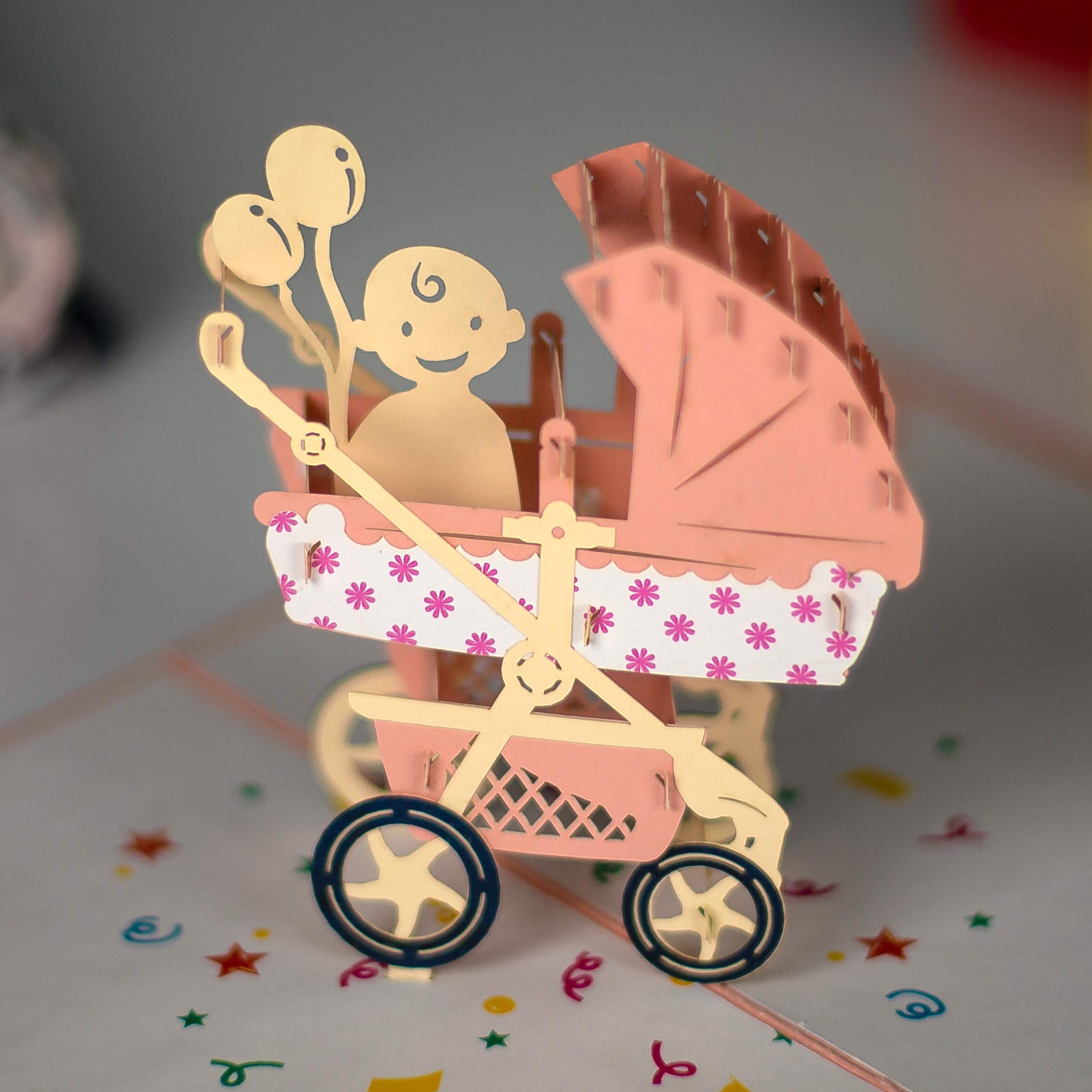 Baby Shower Pop Up Card for Boy Girl by DEVINE Popup Cards | New Baby Stroller Congratulations Card | Welcome Home Baby Shower Card | 3D Gift Card Thank You Love | Congratulations Baby Card