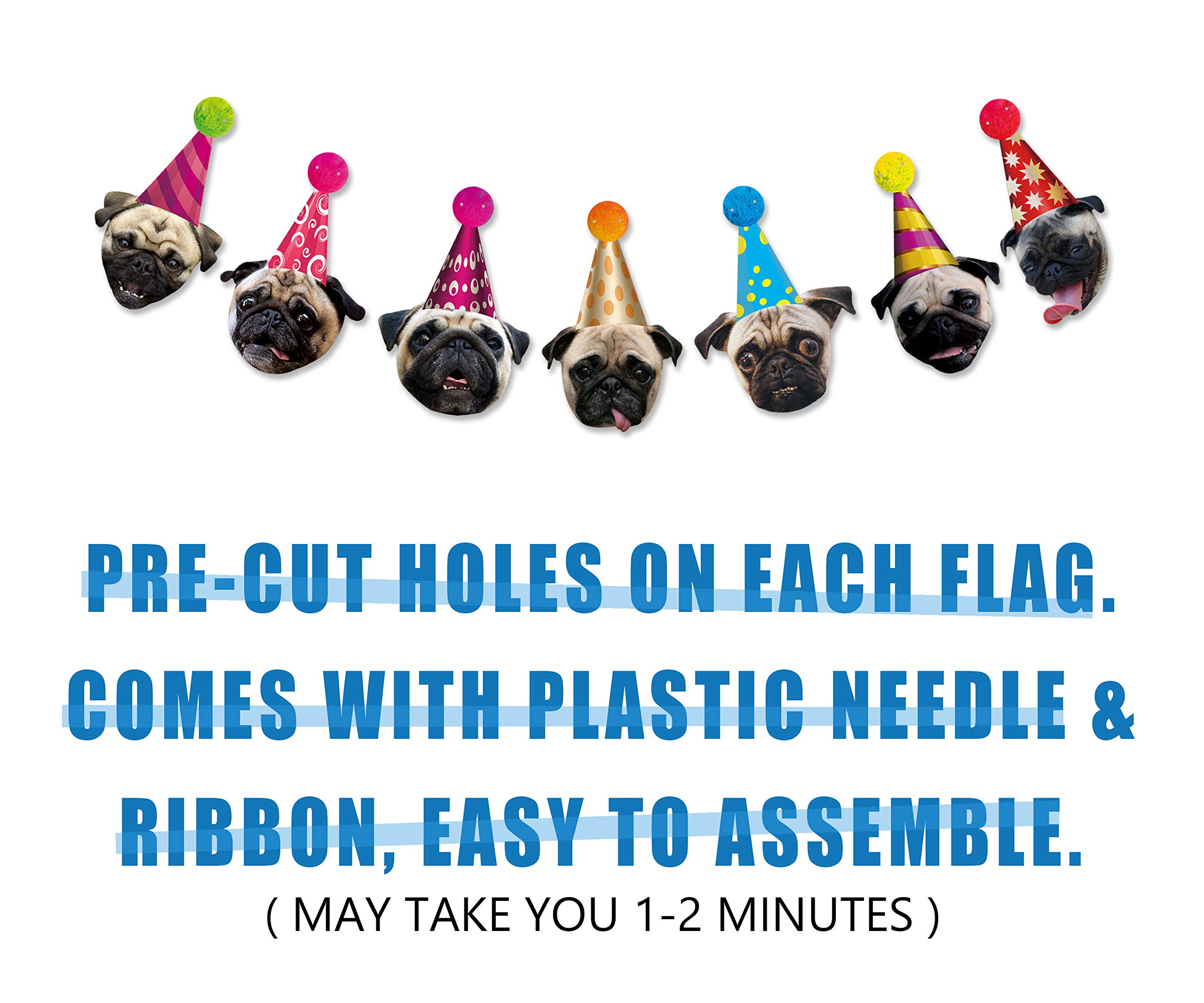 Pug Birthday Garland, Pug Dog Birthday Banner, Pug Bday Party Decoration for Pug Lovers