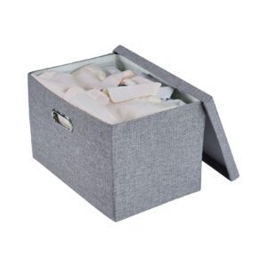 AlphaHome Large Storage Bins with Lids [2 Pack], Foldable Linen Fabric Large Storage Baskets for Organising Clothes and Toys(Glaucous Grey, Large - 15.4 x 10.6 x 9.8)…