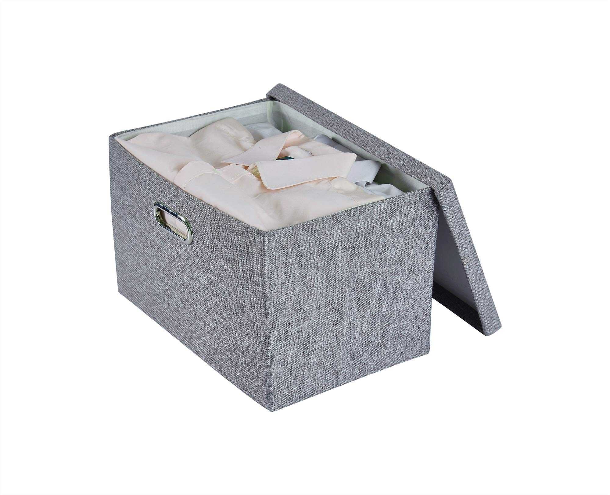 AlphaHome Large Storage Bins with Lids [2 Pack], Foldable Linen Fabric Large Storage Baskets for Organising Clothes and Toys(Glaucous Grey, Large - 15.4 x 10.6 x 9.8)…