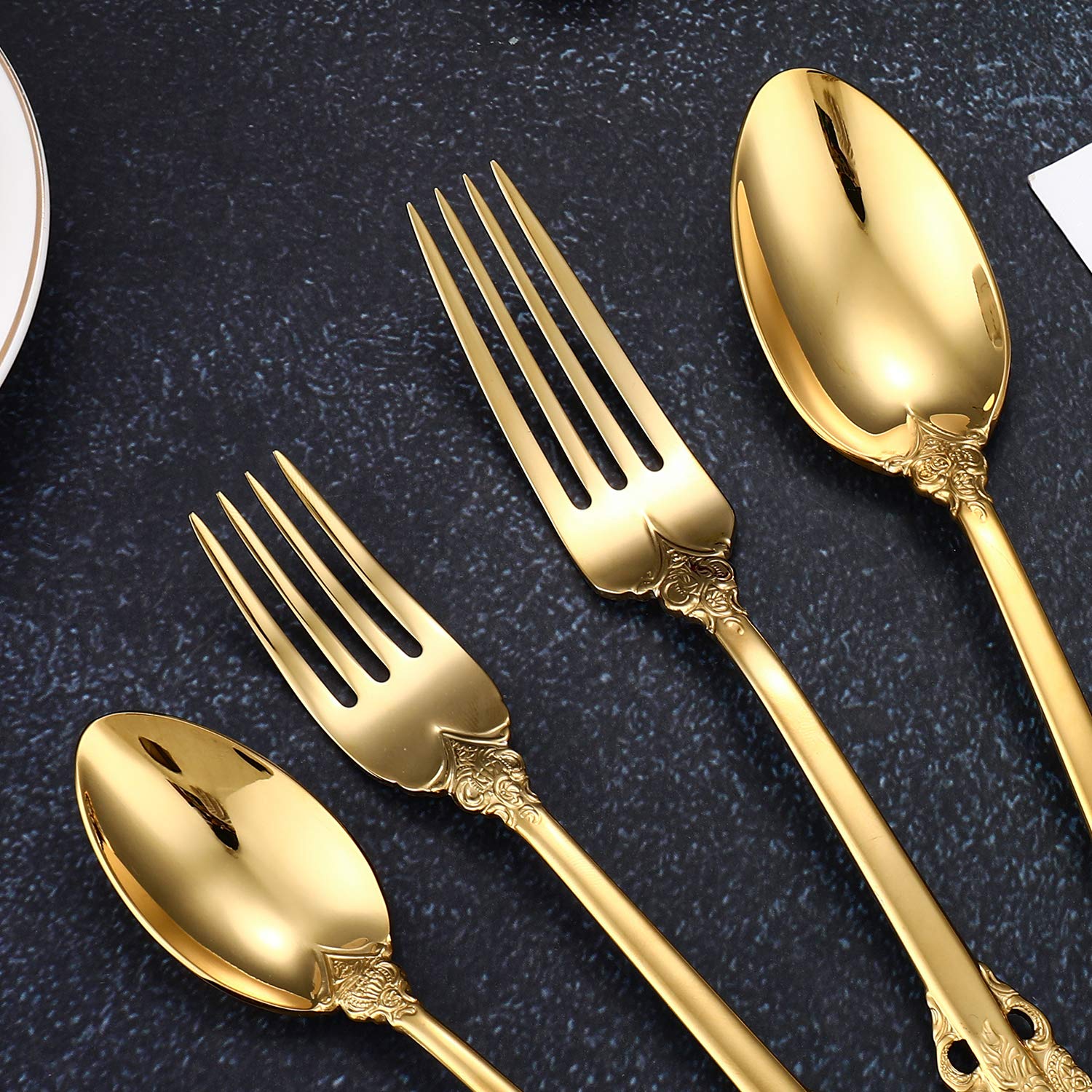 ZCF 5-Piece Gold Flatware Silverware Cutlery Set,18/10 Heavy Duty Stainless Steel Utensils,Service for 1,Include Knife/Fork/Spoon,Mirror Polished, Dishwasher Safety