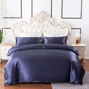 Vagasi Royal Blue Duvet Cover Set Queen Size 3 Pieces - Comforter Cover Super Soft with 2 Pillow Shams - Satin Bedding Set Breathable & Smooth with Zipper Closure