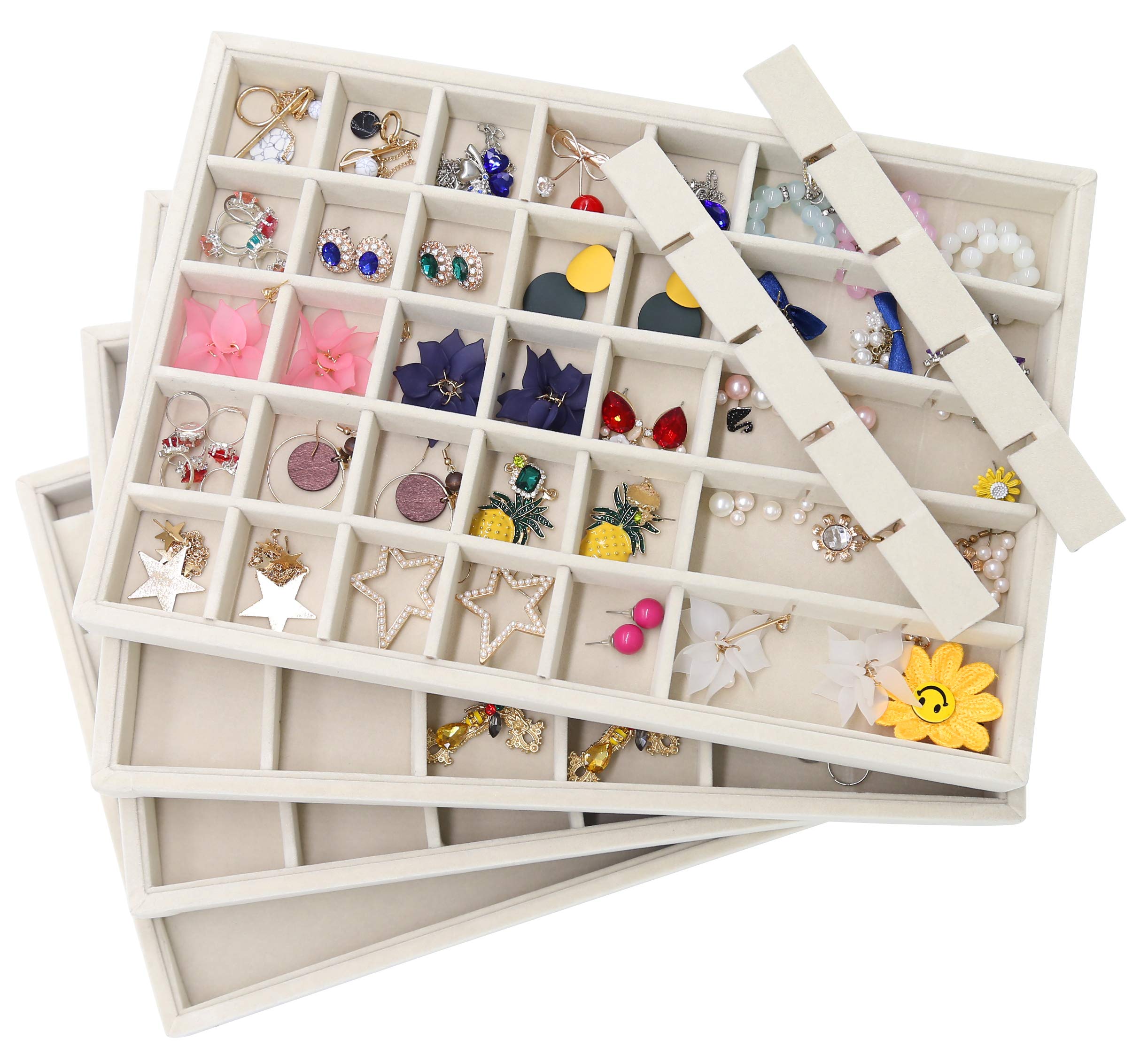 Stratalife Earring Organizer Stackable Jewelry Tray Drawer Organizer Removable Display Tray Organizer for Jewelry Necklace Earring Drawer Insert (40 Grid)