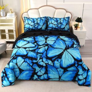 wowelife butterfly bedding sets twin comforter set for girls 5 piece blue butterfly twin bed set teens bed in a bag set with sheets lightweight comfortable and breathable for kids