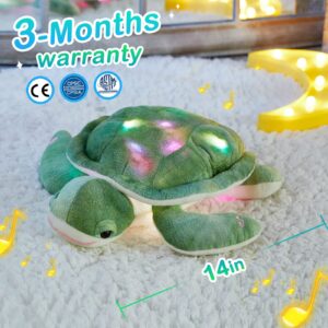 Glow Guards 14'' Light up Musical Sea Turtle Stuffed Animal Ocean Life Soft Plush Toy Pillow with Lullabies LED Night Lights Singing Children's Day Birthday Gifts for Toddler Kids