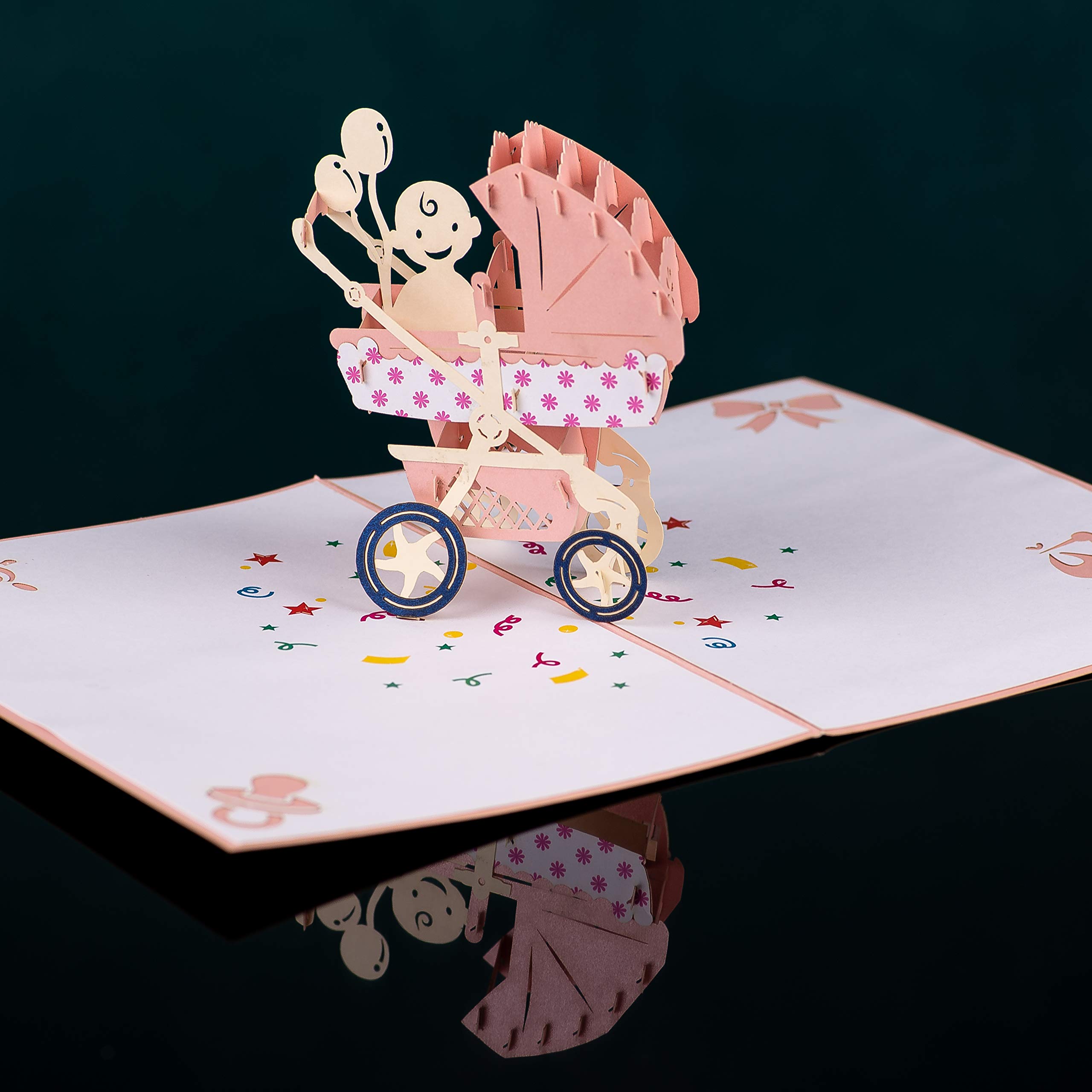 Baby Shower Pop Up Card for Boy Girl by DEVINE Popup Cards | New Baby Stroller Congratulations Card | Welcome Home Baby Shower Card | 3D Gift Card Thank You Love | Congratulations Baby Card