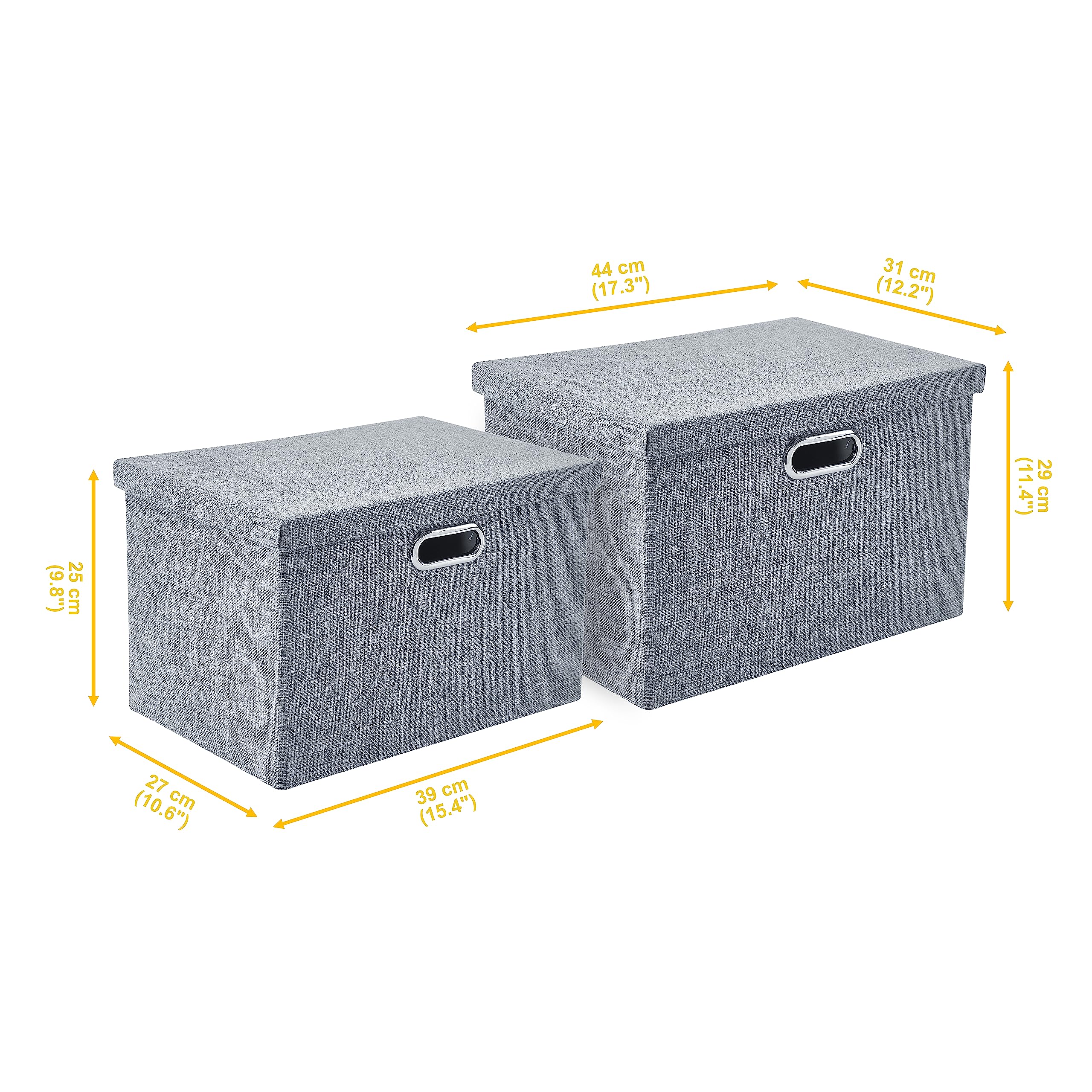 AlphaHome Large Storage Bins with Lids [2 Pack], Foldable Linen Fabric Large Storage Baskets for Organising Clothes and Toys(Glaucous Grey, Large - 15.4 x 10.6 x 9.8)…