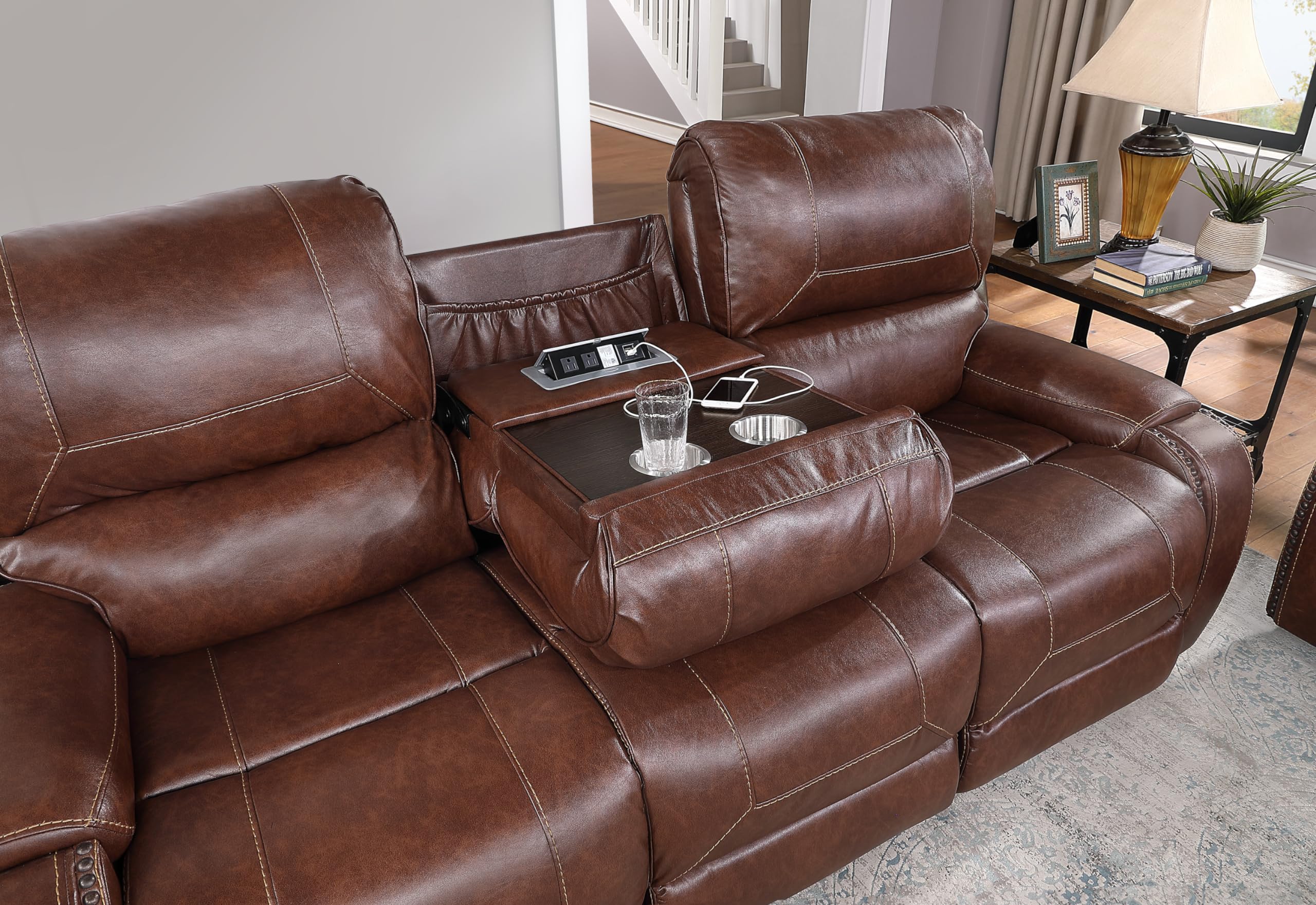 Steve Silver Co Keily Manual Motion Glider Loveseat, Vegan Leather, 2-USB Charging Ports, 2-Cupholders, Dual-Rocker/Recliner, Living/Game Room, 75" L x 39" W x 41" H, Brown