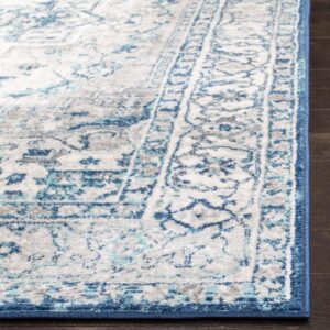 SAFAVIEH Brentwood Collection 9' Square Light Grey/Blue BNT851G Medallion Distressed Non-Shedding Living Room Bedroom Dining Home Office Area Rug