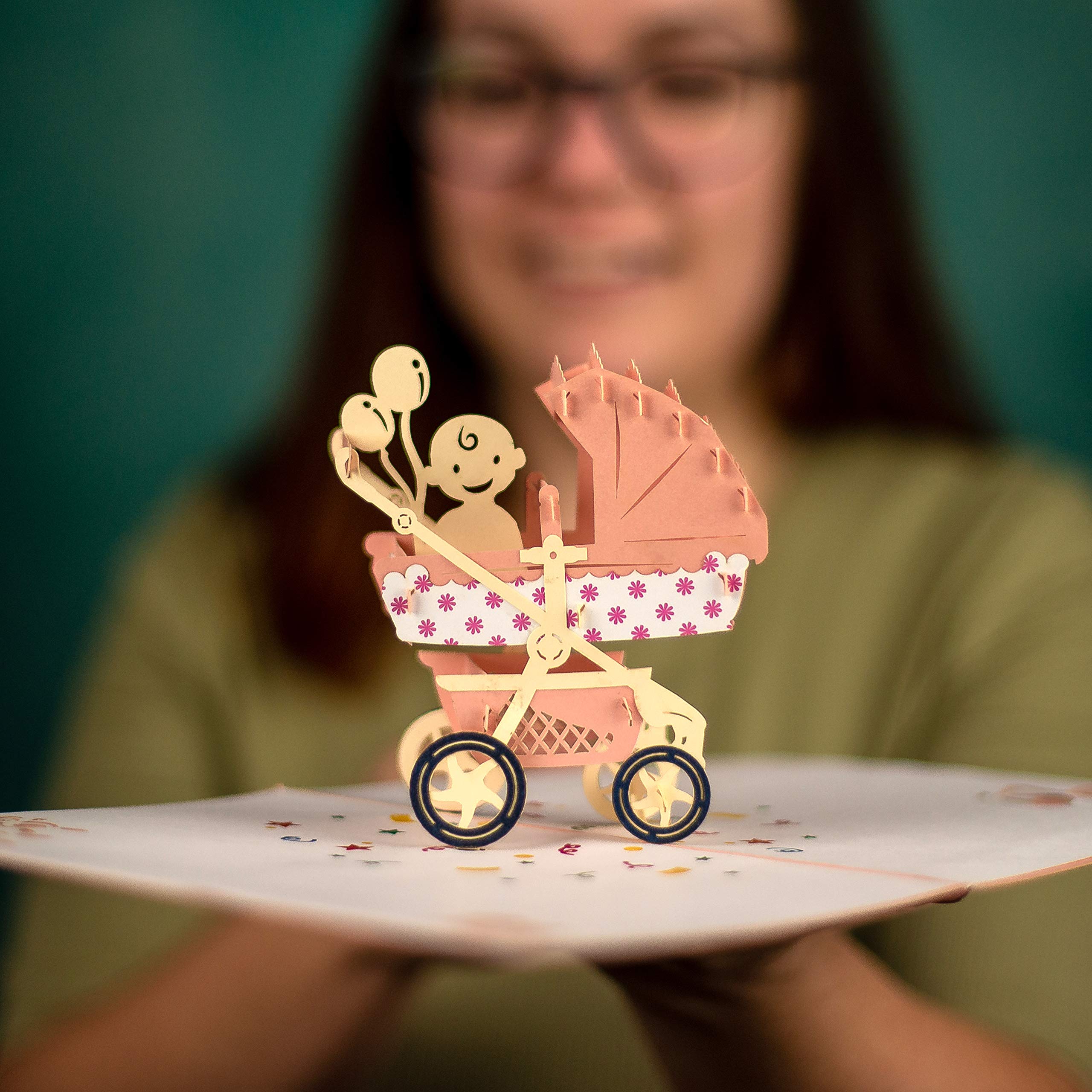 Baby Shower Pop Up Card for Boy Girl by DEVINE Popup Cards | New Baby Stroller Congratulations Card | Welcome Home Baby Shower Card | 3D Gift Card Thank You Love | Congratulations Baby Card