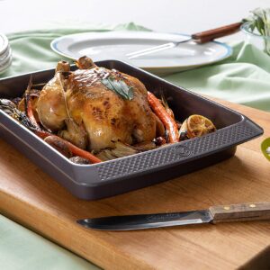 SAVEUR SELECTS 10-Inch by 14-Inch Roasting Pan, Non-stick, Warp-resistant Carbon Steel, Dishwasher Safe, Artisan Bakeware Series