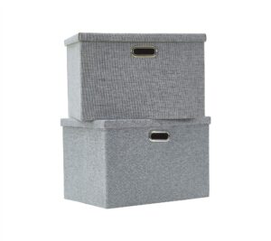 alphahome large storage bins with lids [2 pack], foldable linen fabric large storage baskets for organising clothes and toys(glaucous grey, large - 15.4 x 10.6 x 9.8)…