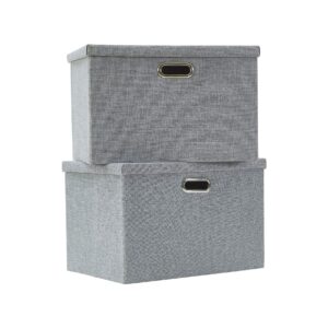 AlphaHome Large Storage Bins with Lids [2 Pack], Foldable Linen Fabric Large Storage Baskets for Organising Clothes and Toys(Glaucous Grey, Large - 15.4 x 10.6 x 9.8)…