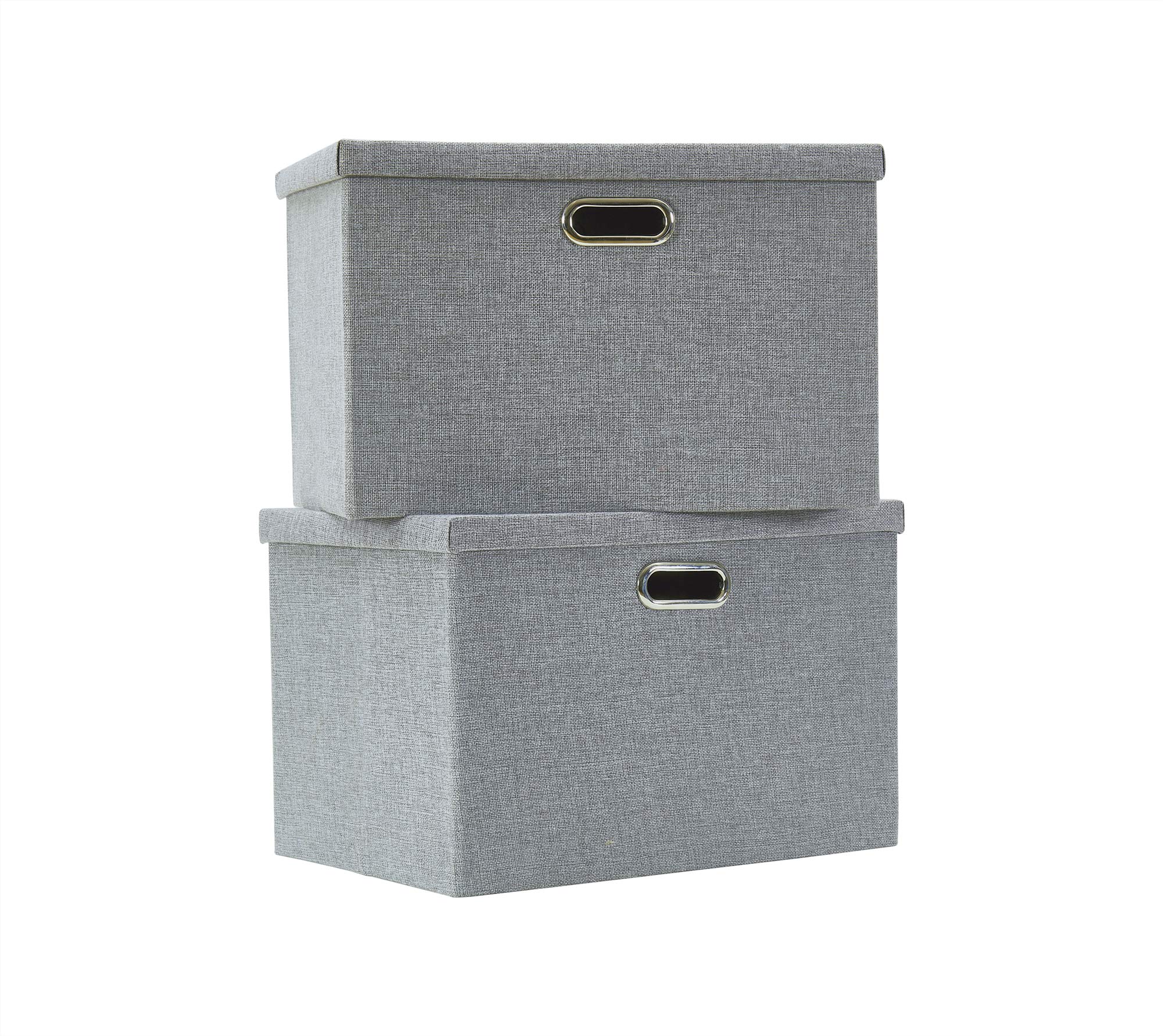 AlphaHome Large Storage Bins with Lids [2 Pack], Foldable Linen Fabric Large Storage Baskets for Organising Clothes and Toys(Glaucous Grey, Large - 15.4 x 10.6 x 9.8)…