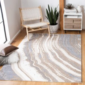 safavieh cyrus shag collection 9' x 12' ivory/grey cyr126a modern abstract non-shedding living room bedroom dining room entryway plush 0.8-inch thick area rug