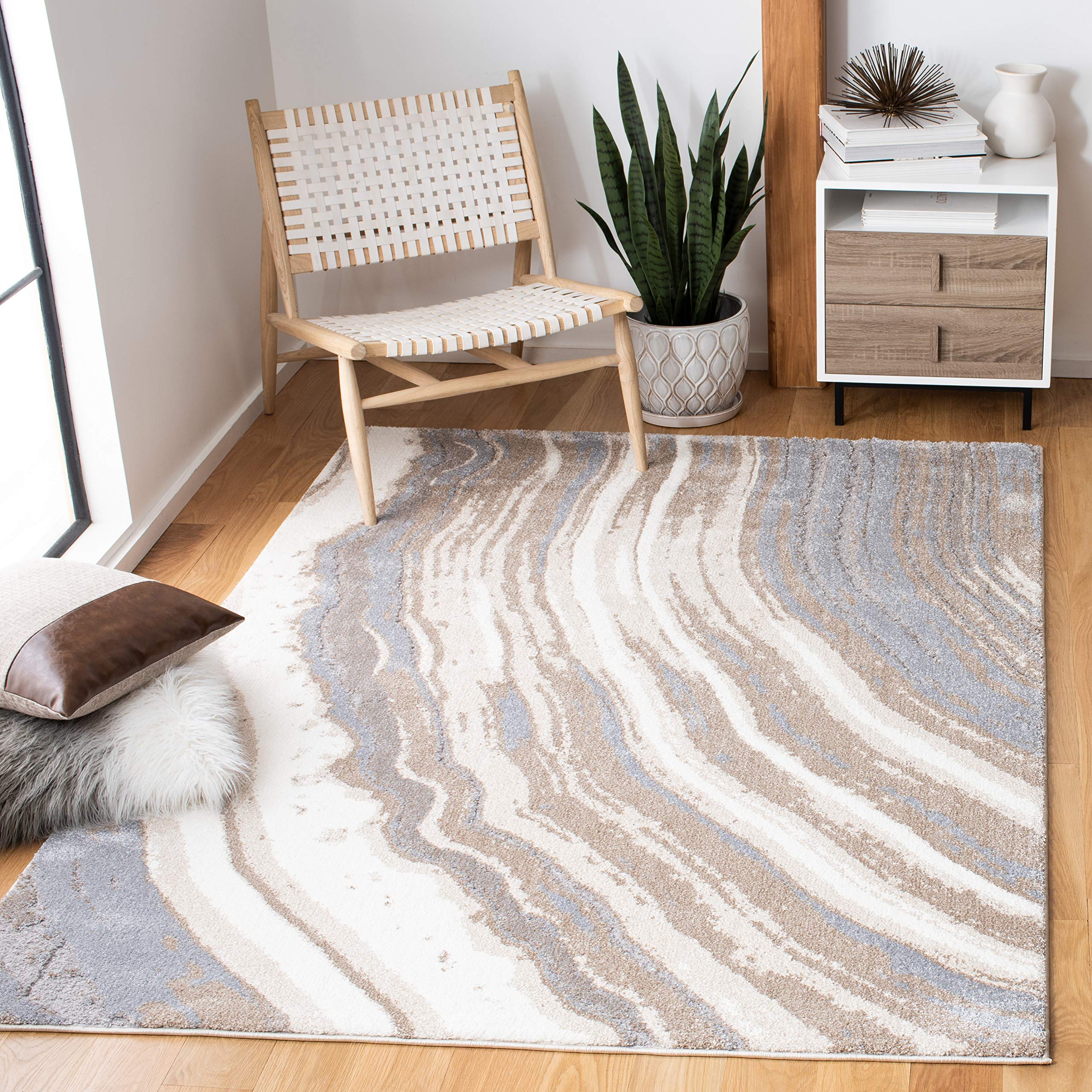 SAFAVIEH Cyrus Shag Collection 9' x 12' Ivory/Grey CYR126A Modern Abstract Non-Shedding Living Room Bedroom Dining Room Entryway Plush 0.8-inch Thick Area Rug