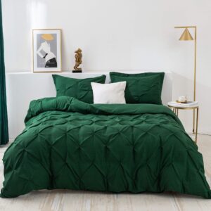 3 pieces bedding duvet cover set, pinch pleated king duvet cover, pintuck comforter quilt cover with 2 pillow shams-king-104 x 90 inches-green