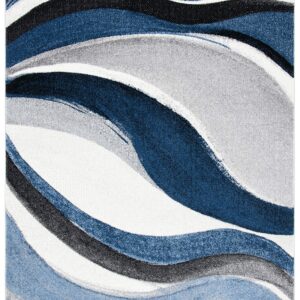 SAFAVIEH Hollywood Collection Accent Rug - 4' x 6', Grey & Blue, Mid-Century Modern Design, Non-Shedding & Easy Care, Ideal for High Traffic Areas in Entryway, Living Room, Bedroom (HLW766F)