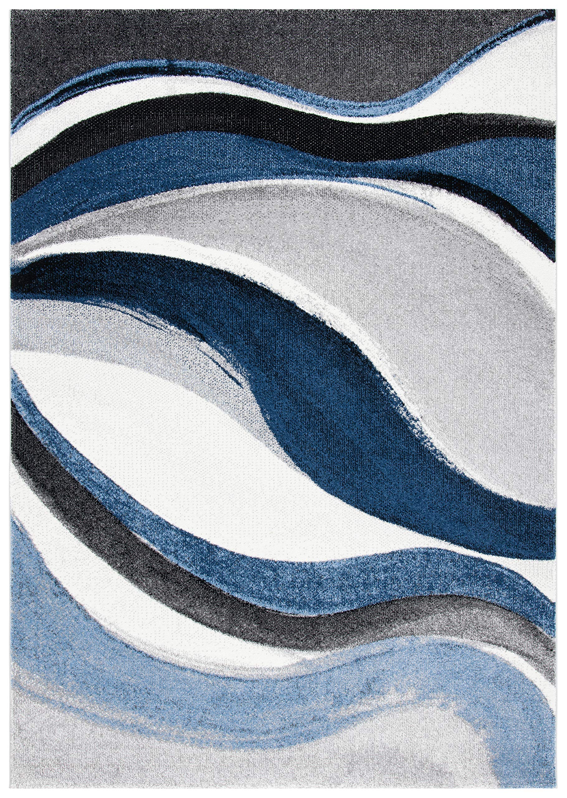 SAFAVIEH Hollywood Collection Accent Rug - 4' x 6', Grey & Blue, Mid-Century Modern Design, Non-Shedding & Easy Care, Ideal for High Traffic Areas in Entryway, Living Room, Bedroom (HLW766F)