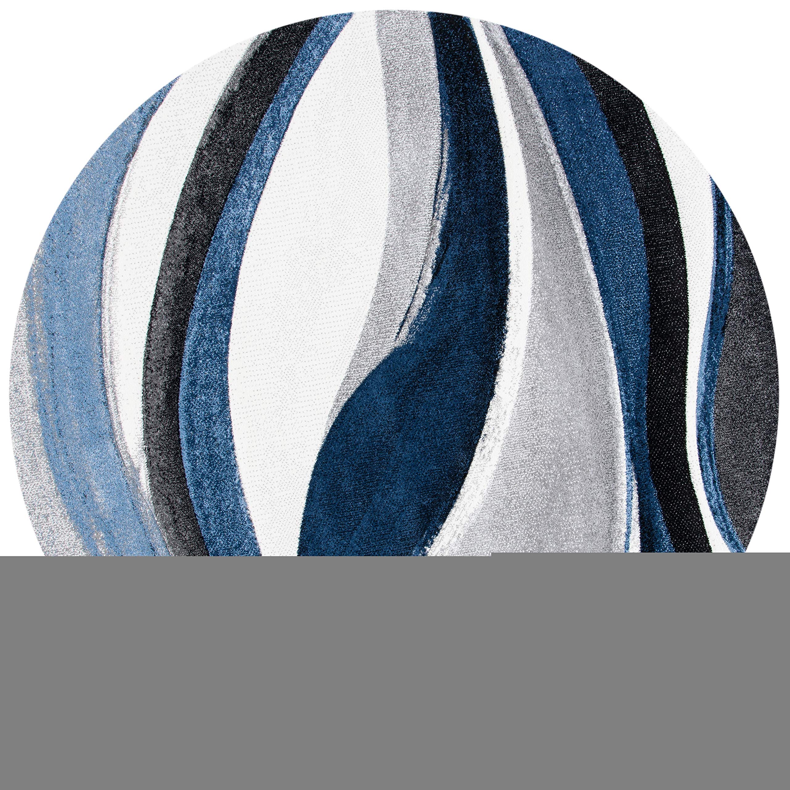 SAFAVIEH Hollywood Collection 6'7" Round Grey/Blue HLW766F Mid-Century Modern Non-Shedding Dining Room Entryway Foyer Living Room Bedroom Area Rug