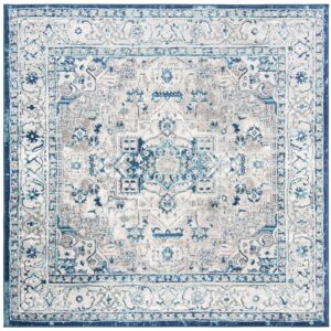 SAFAVIEH Brentwood Collection 9' Square Light Grey/Blue BNT851G Medallion Distressed Non-Shedding Living Room Bedroom Dining Home Office Area Rug