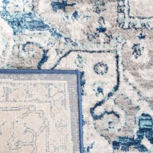 SAFAVIEH Brentwood Collection 9' Square Light Grey/Blue BNT851G Medallion Distressed Non-Shedding Living Room Bedroom Dining Home Office Area Rug